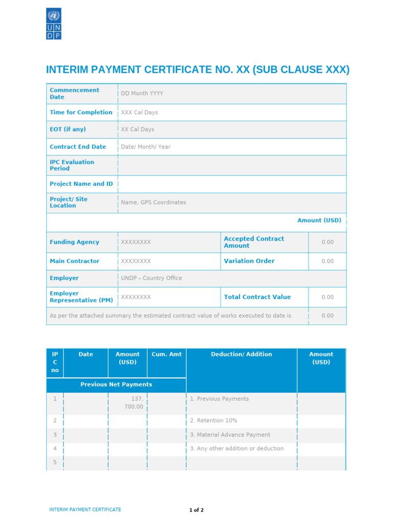 Interim Payment Certificate Template | PDF