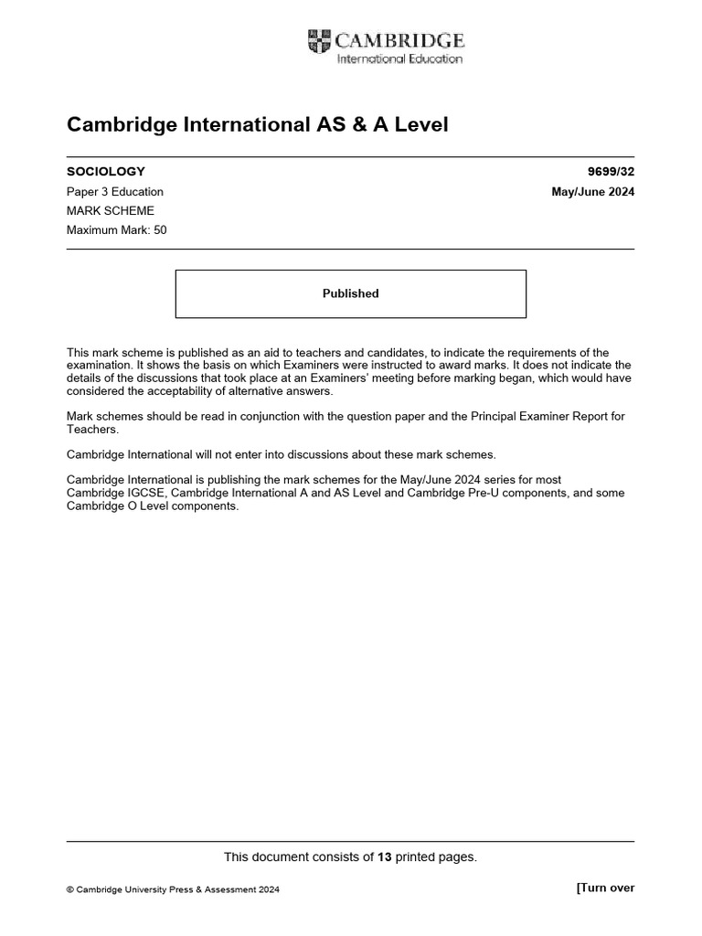 Cambridge International AS & A Level: Sociology 9699/32 | PDF ...