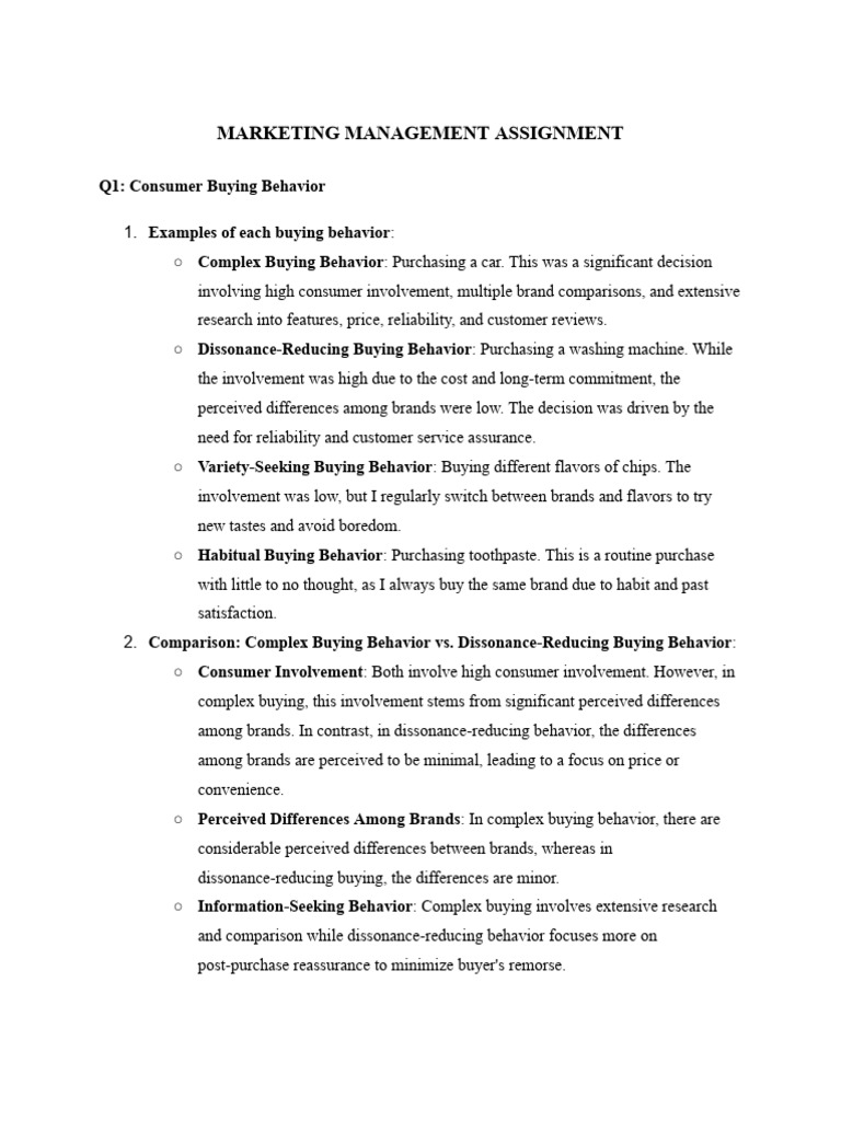 Marketing Management Assignment | PDF | Behavior | Brand