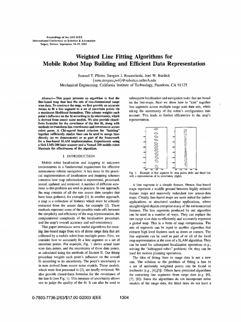 Weighted Line Fitting Algorithms For Mobile Robot Map Building and ...