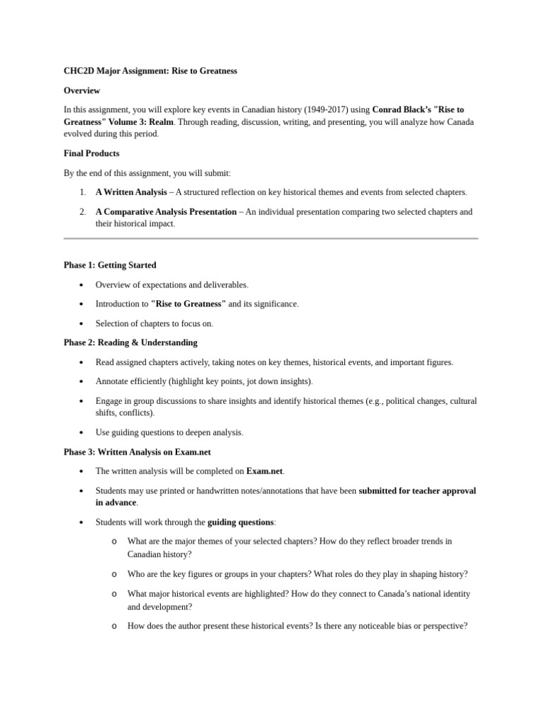 CHC2D Major Assignment - Rise to Greatness - 2025 Updated | PDF ...