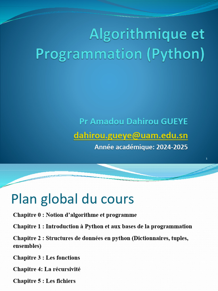 Cours Complet Algorithmique Et Programmation en Python 2024-2025 | PDF | Programmation ...