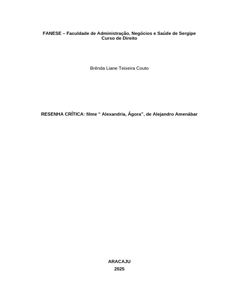 Resenha Crítica - Filme Alexandria-Brênda Liane | PDF