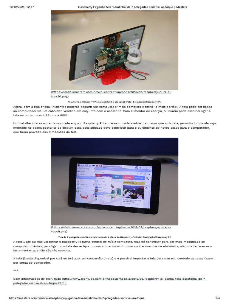 Raspberry Pi ganha tela ‘baratinha’ de 7 polegadas sensível ao toque ...
