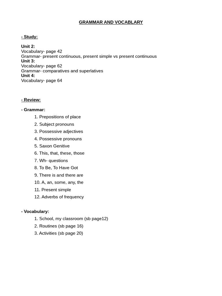 Grammar and Vocabulary 2nd Term | PDF