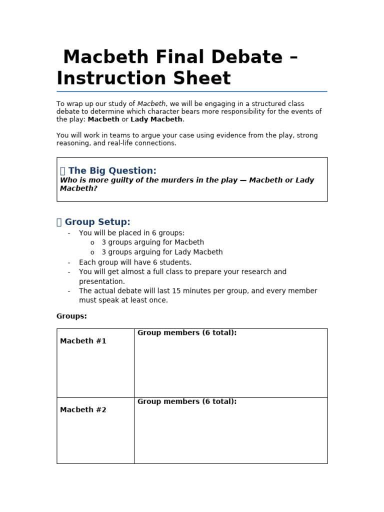 Macbeth Debate Activity | PDF | Macbeth | Argument