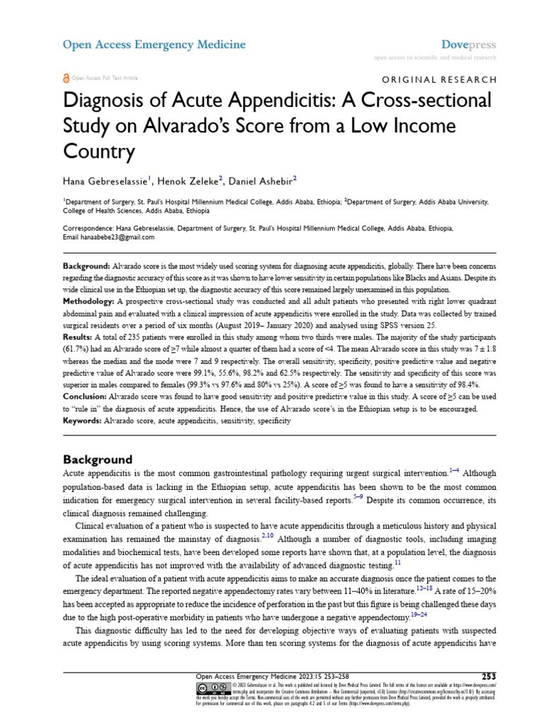 Diagnosis of Acute Appendicitis A Cross-Sectional | PDF | Sensitivity ...
