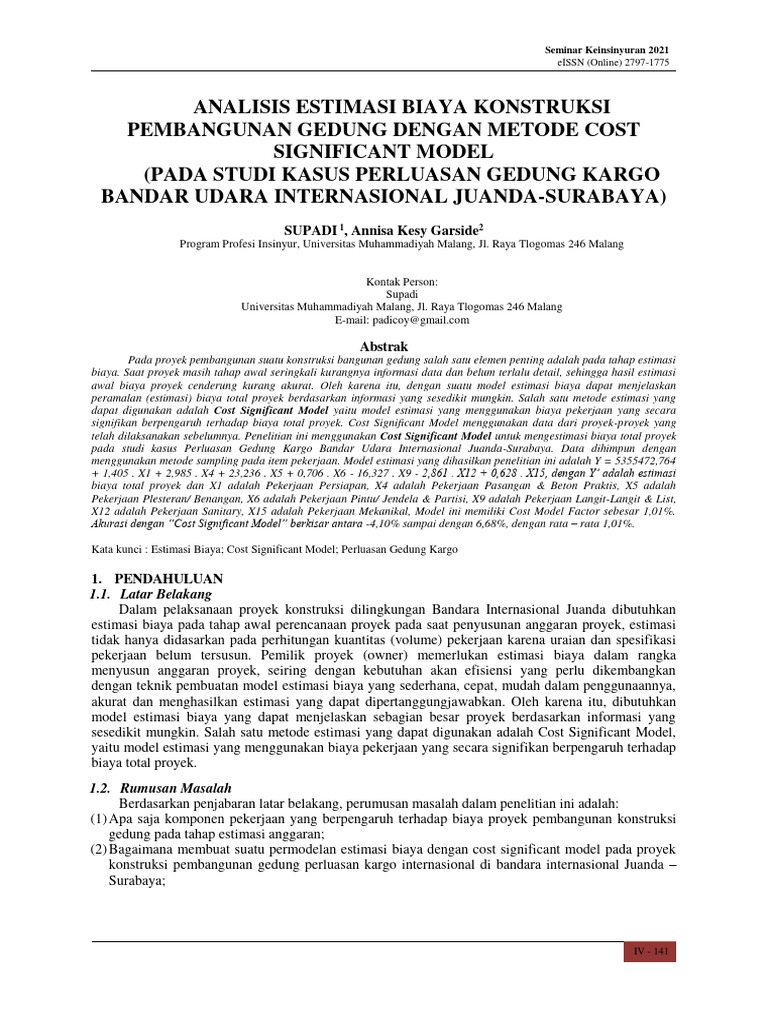 Analisis Estimasi Biaya Konstruksi Pemba | PDF