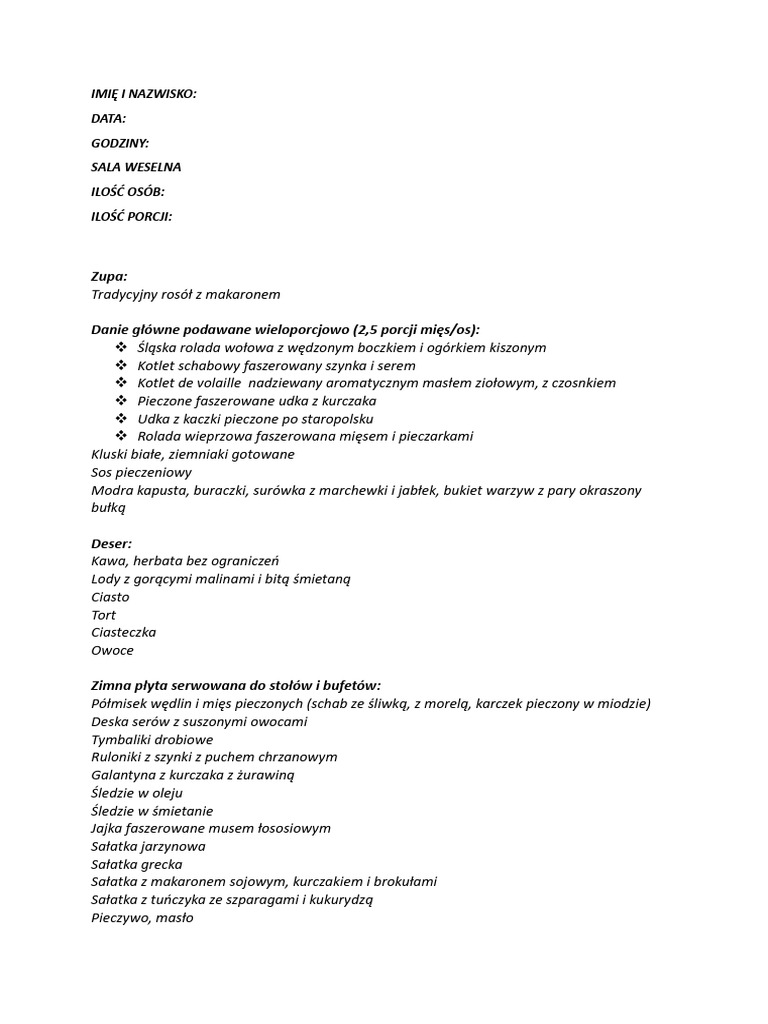 Lista Pytań Wesele | PDF