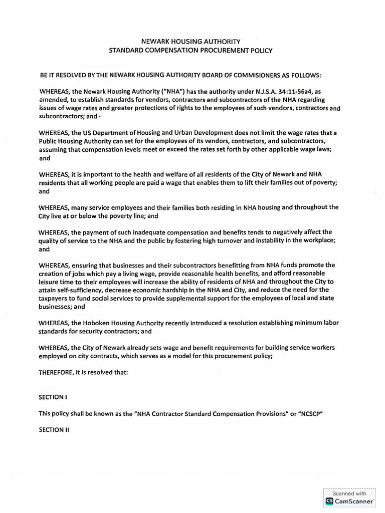 Newark Housing Authority Resolution: Security Officer Compensation | PDF