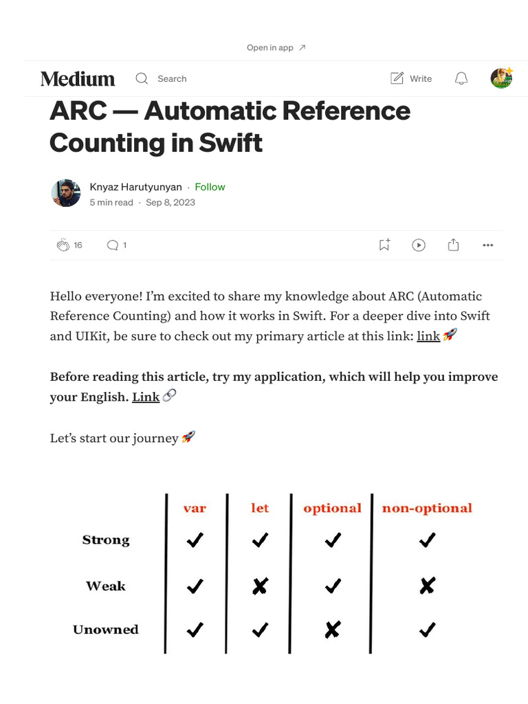 ARC - Automatic Reference Counting in Swift - by Knyaz Harutyunyan - Medium | PDF | Swift ...