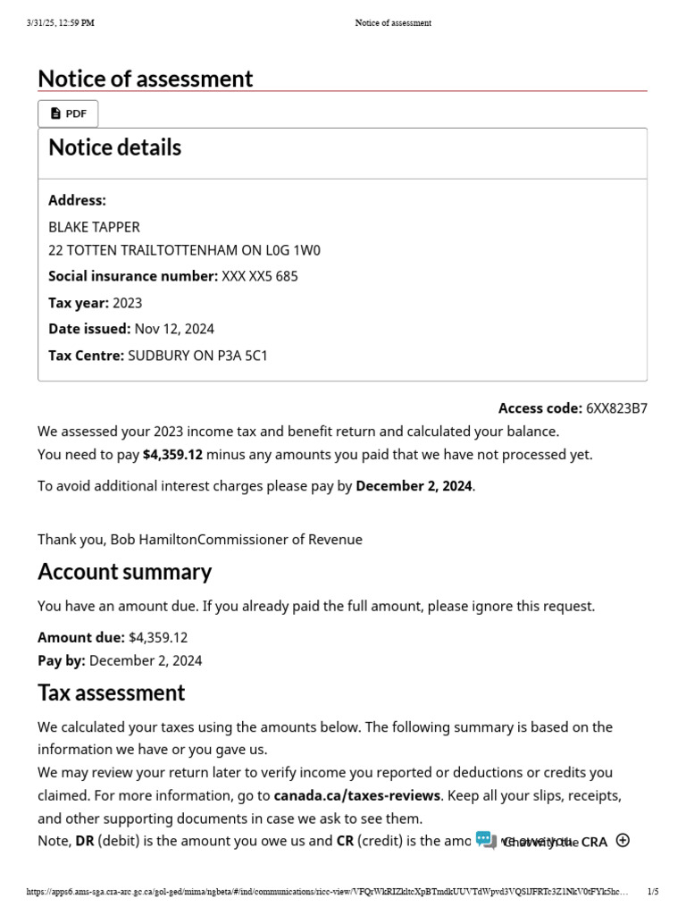 2023 RRSP Notice of Assessment Summary | PDF | Taxes | Payments
