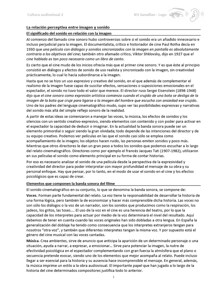 2 La Relaciã N Perceptiva Entre Imagen y Sonido | PDF | Sonido | Narración
