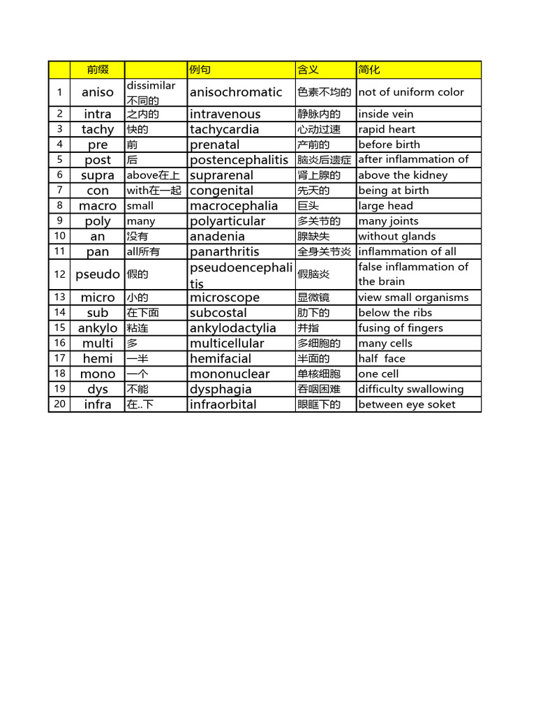 Medical Terminology Prefixes | PDF