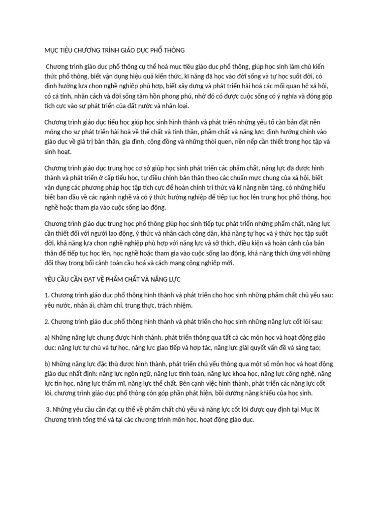 M C Tiêu Chương Trình Giáo D C PH Thông | PDF