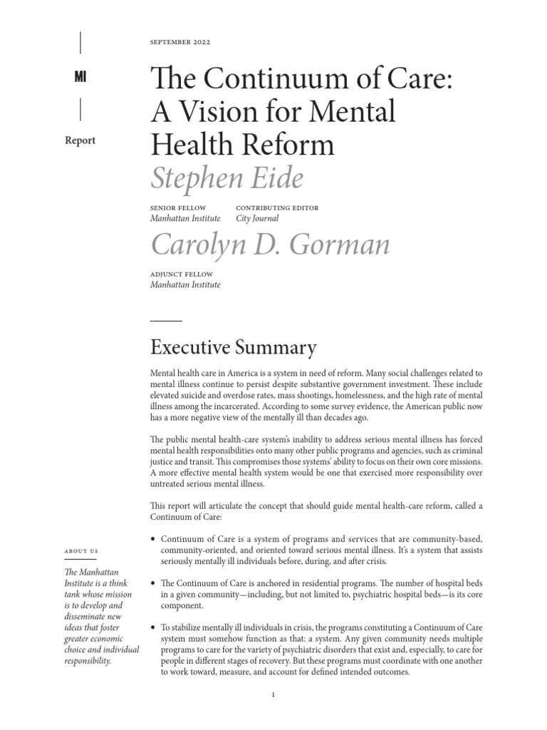 The Continuum of Care Vision for Mental Health Reform | PDF | Mental ...