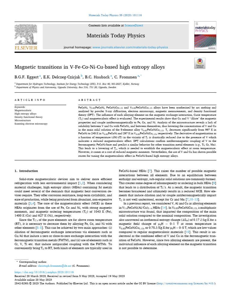 Eggert Et Al Materials+Today+Physics 2023 101116 | PDF | Ferromagnetism | Magnetism
