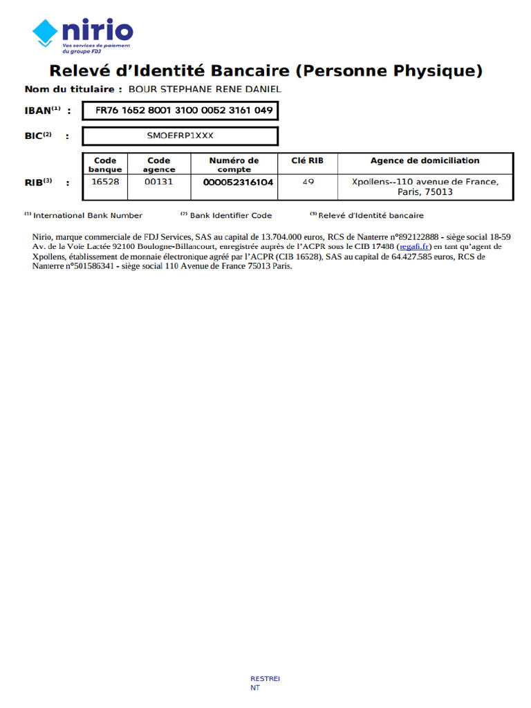 793090694 RIB Nirio Bour Stephane | PDF