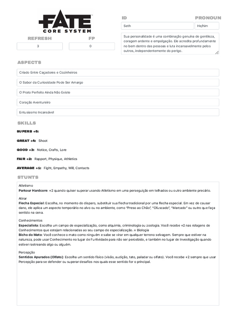 Seth _ Fate Character Sheet | PDF