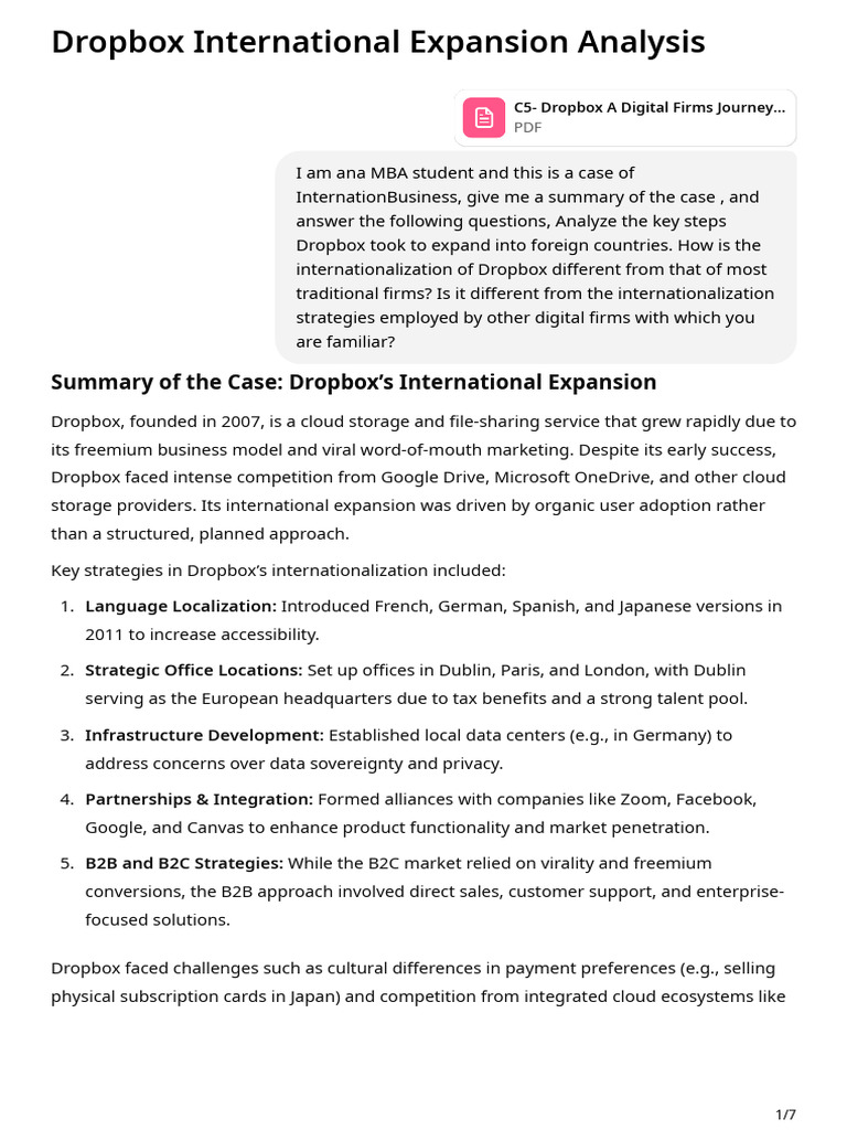 Dropbox International Expansion Analysis | PDF | Cloud Computing | Microsoft
