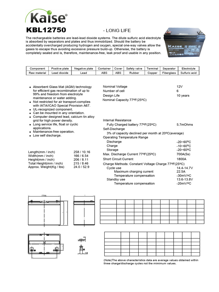 12V 75Ah Long Life AGM Battery | PDF | Electricity | Materials