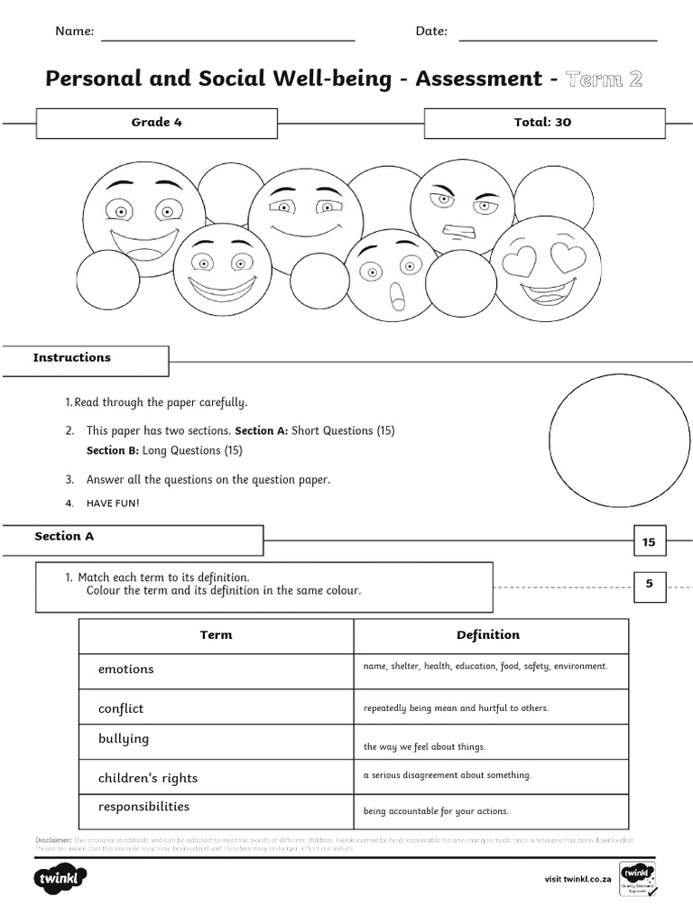 Grade 4 Life Skills Assessment Term 2 | PDF | Psychology