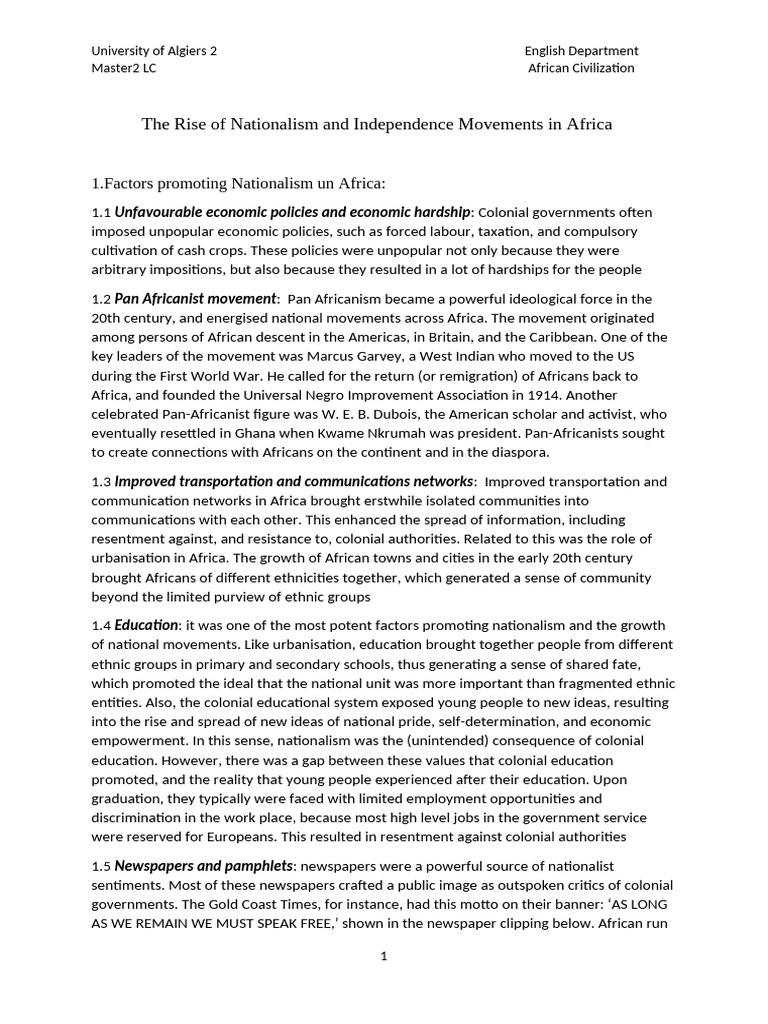 The Rise of Nationalism and Independence Movements in Africa | PDF ...
