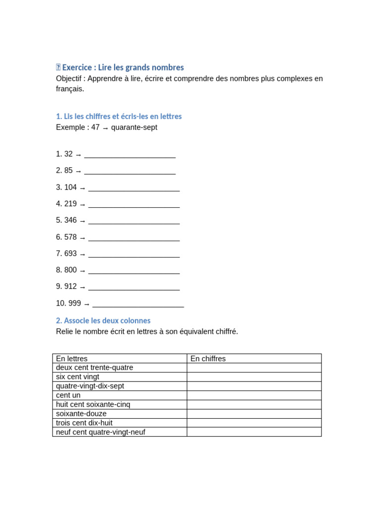 Lire et écrire les grands nombres en français | PDF