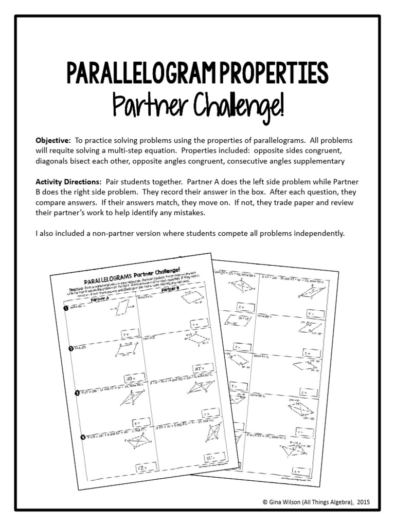 Parallelograms Partner Challenge Activity | PDF | Classical Geometry ...