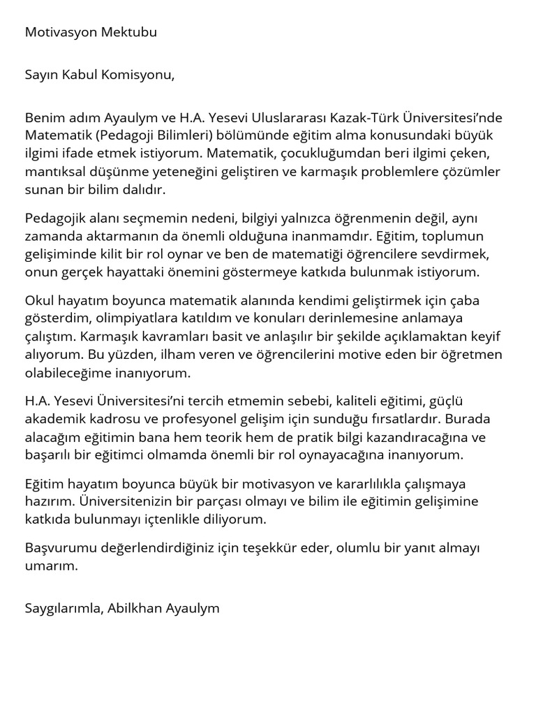 Motivasyon Mektubu - PDF 4 | PDF