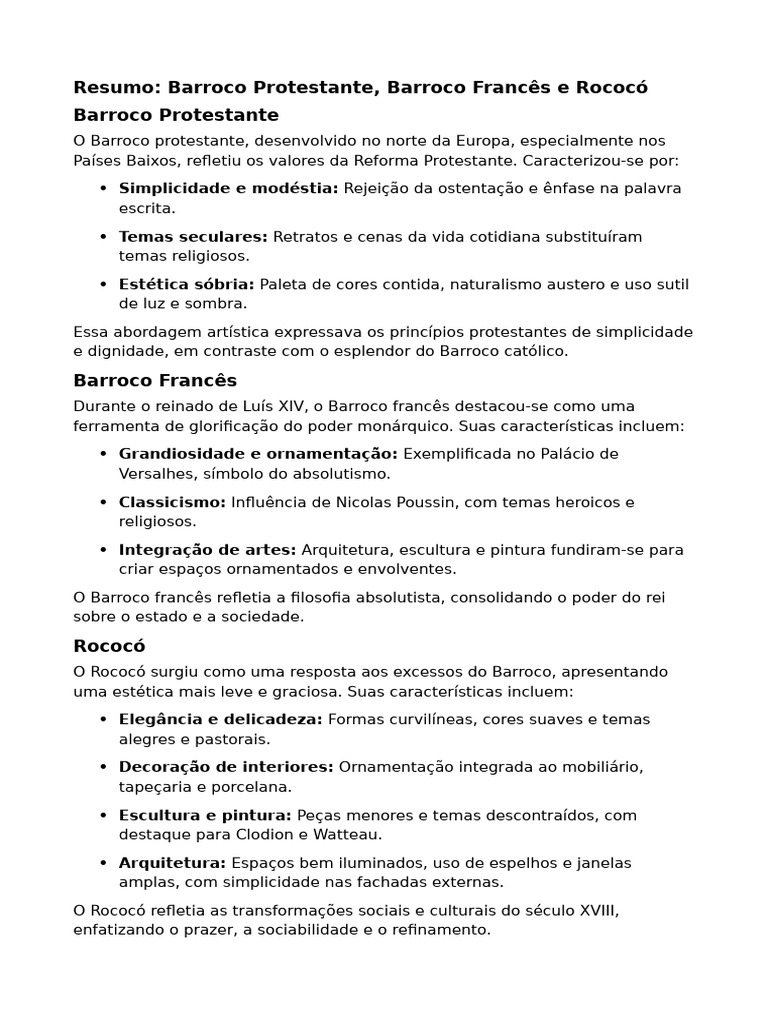 Barroco Protestante e Francês: Estéticas Contrastantes | PDF