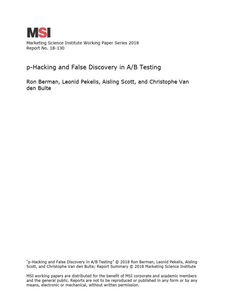 P-Hacking and False Discovery in A B Testing | PDF | P Value | Experiment