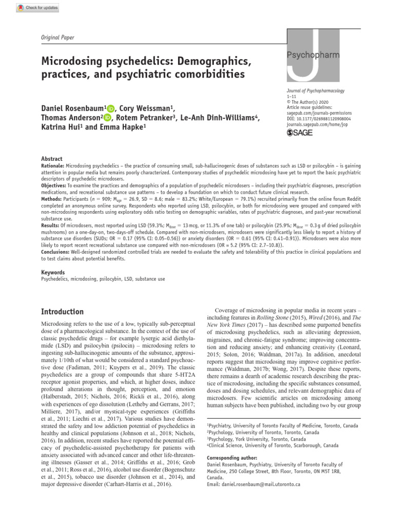 Microdosing Psychedelics Demographics PR | PDF | Mental Disorder | Psychedelic Drugs