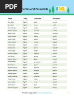 IXL Username and Password Cards | PDF