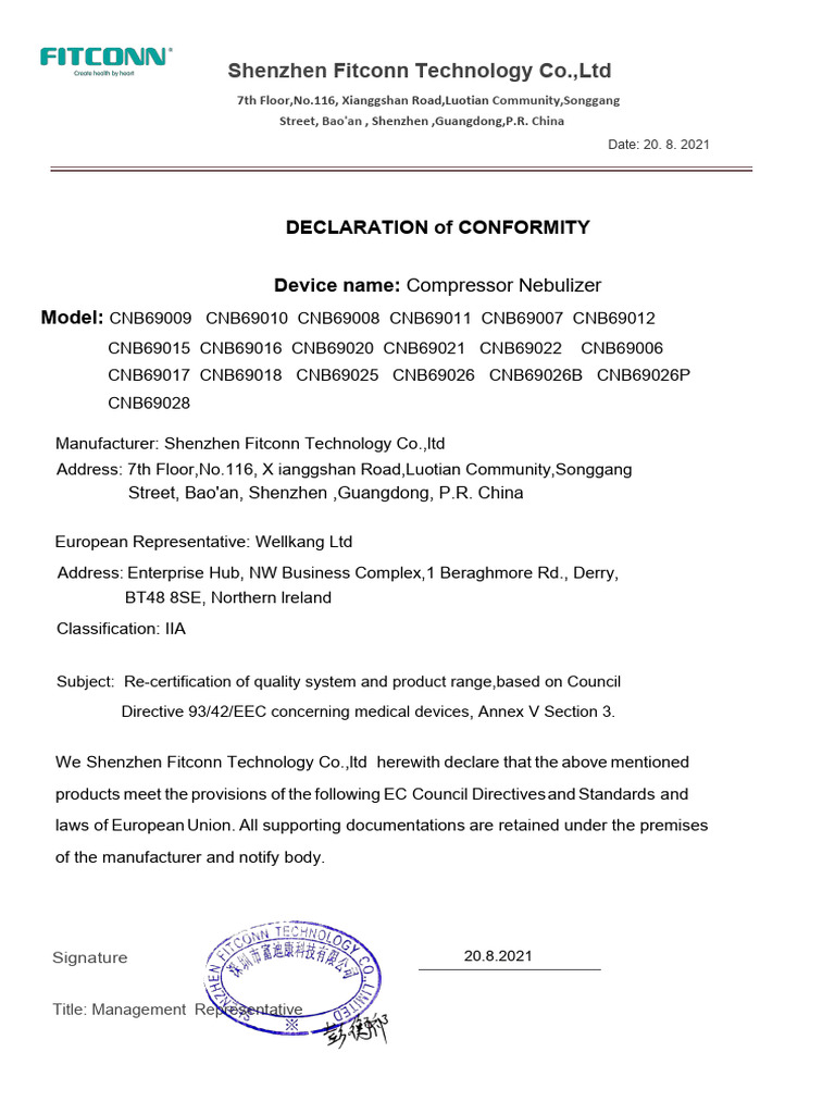 declaration of conformity - nebulizer 最新 | PDF | Medical Device ...