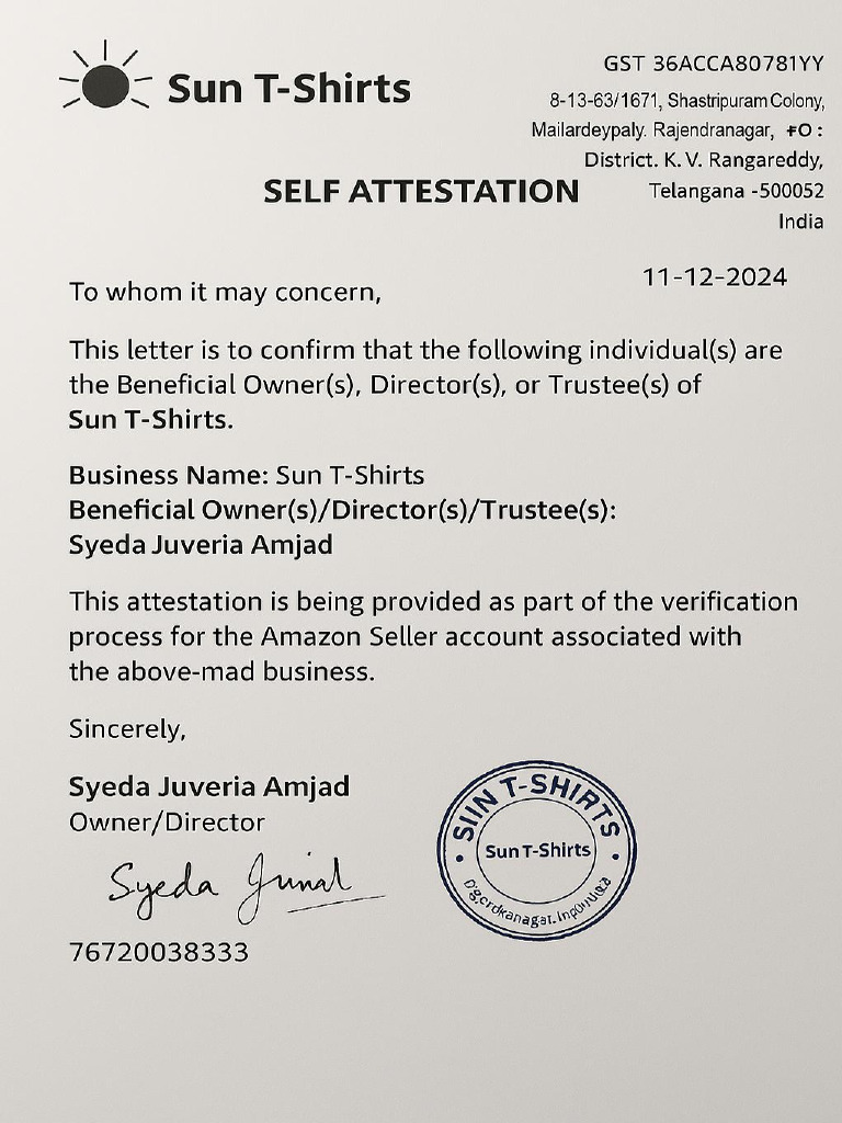 A Document Titled "SELF ATTESTATION" From Sun T-SH | PDF
