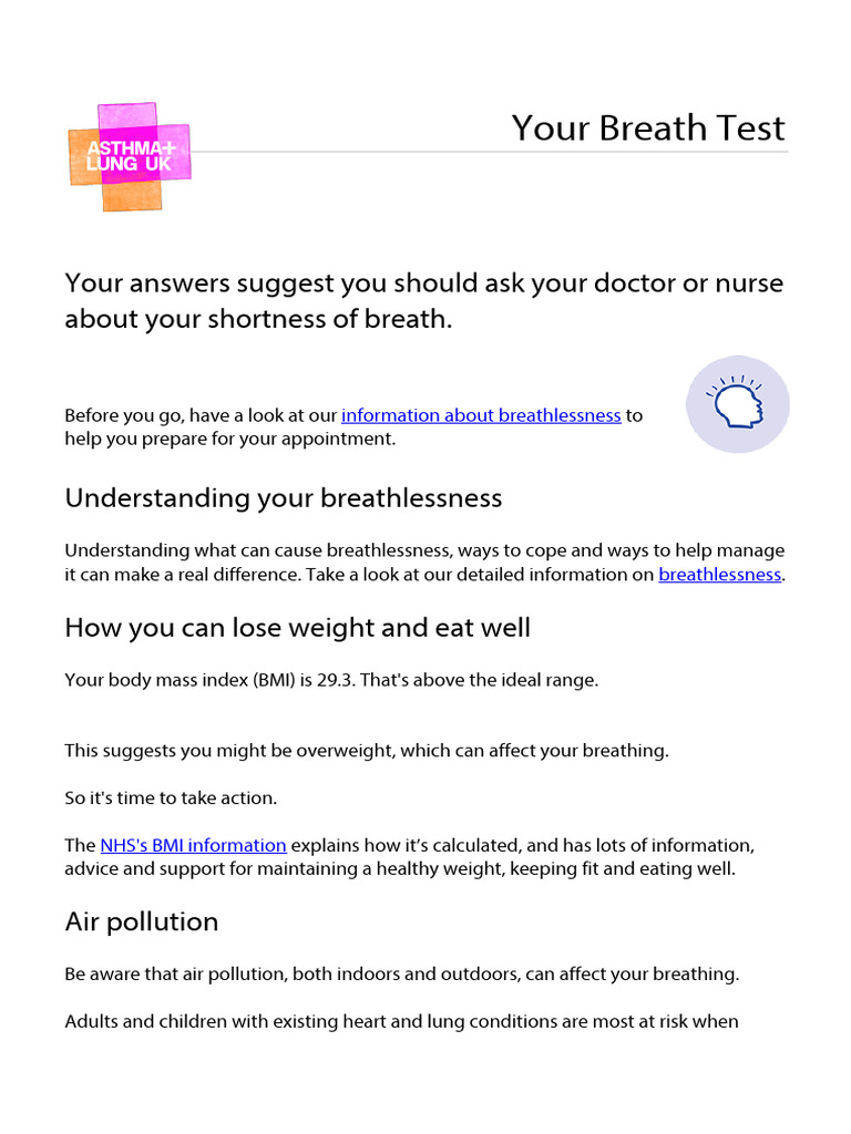 Asthma and Lung UK Breath Test Report | PDF
