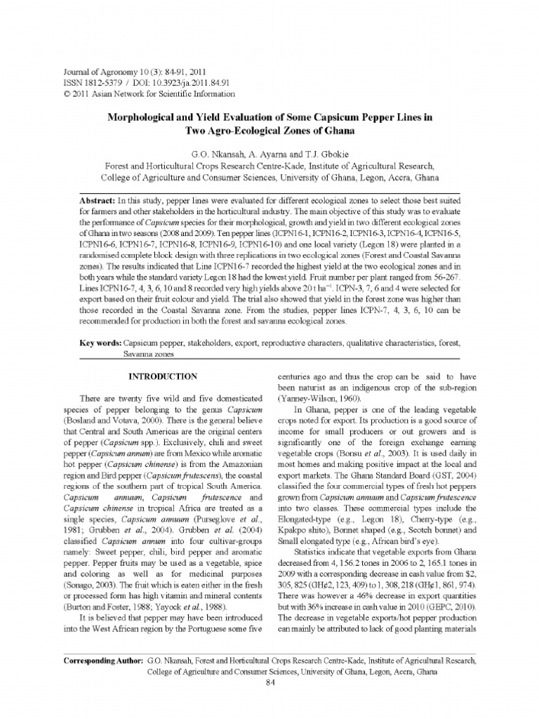 Evaluation of Some Capsicum Pepper Linesb | PDF