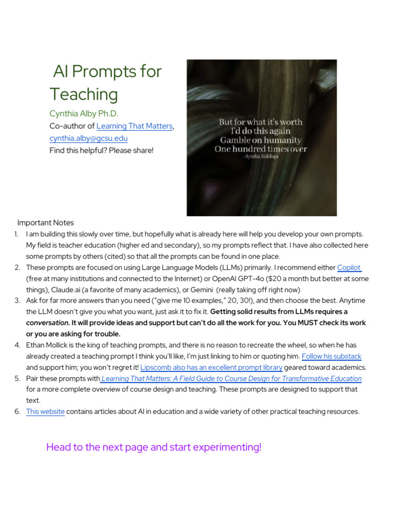 AI Prompts For Teaching - A Spell Book | PDF | Lesson Plan | Artificial ...