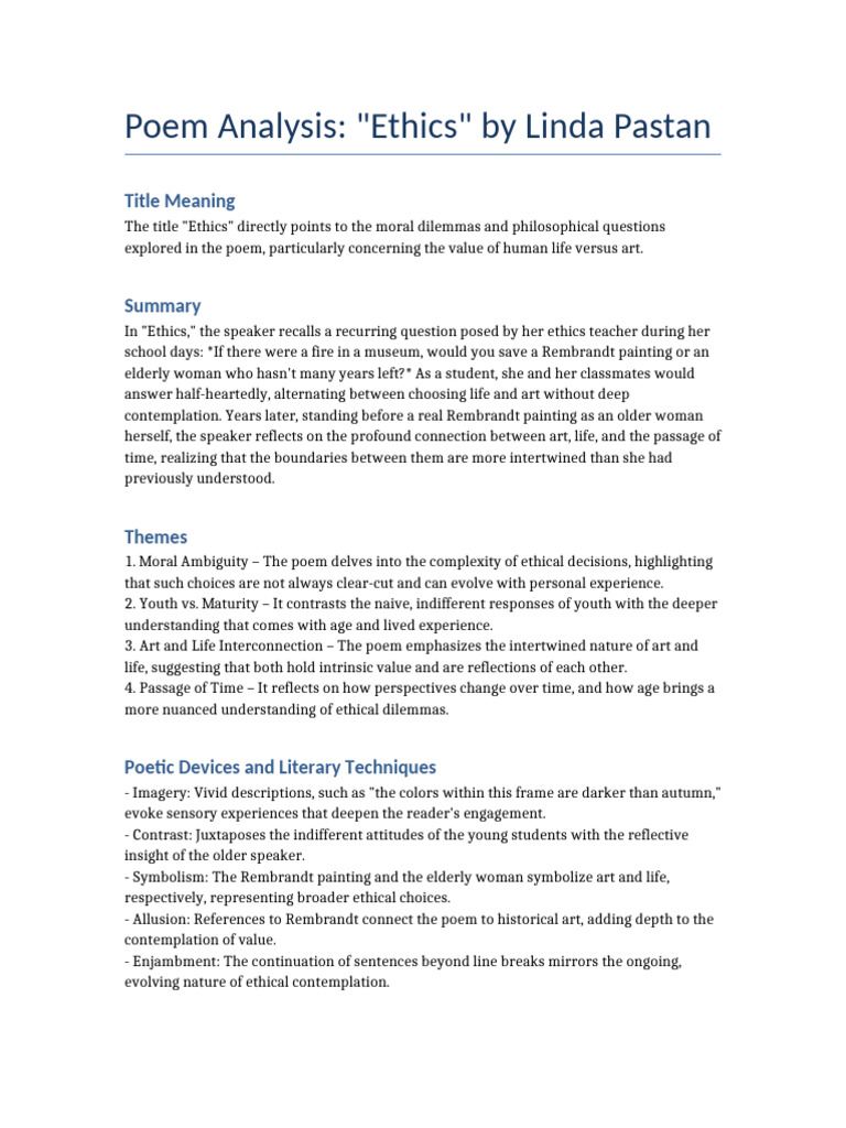 Ethics_Poem_Analysis | PDF | Poetry | Liberal Arts Education
