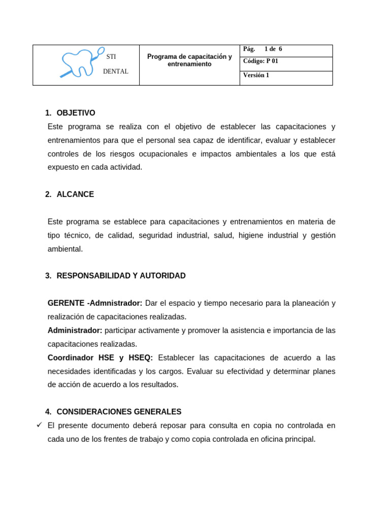 Programa de Capacitacion y Entrenamiento | PDF | Creación de capacidad | Higiene Ocupacional