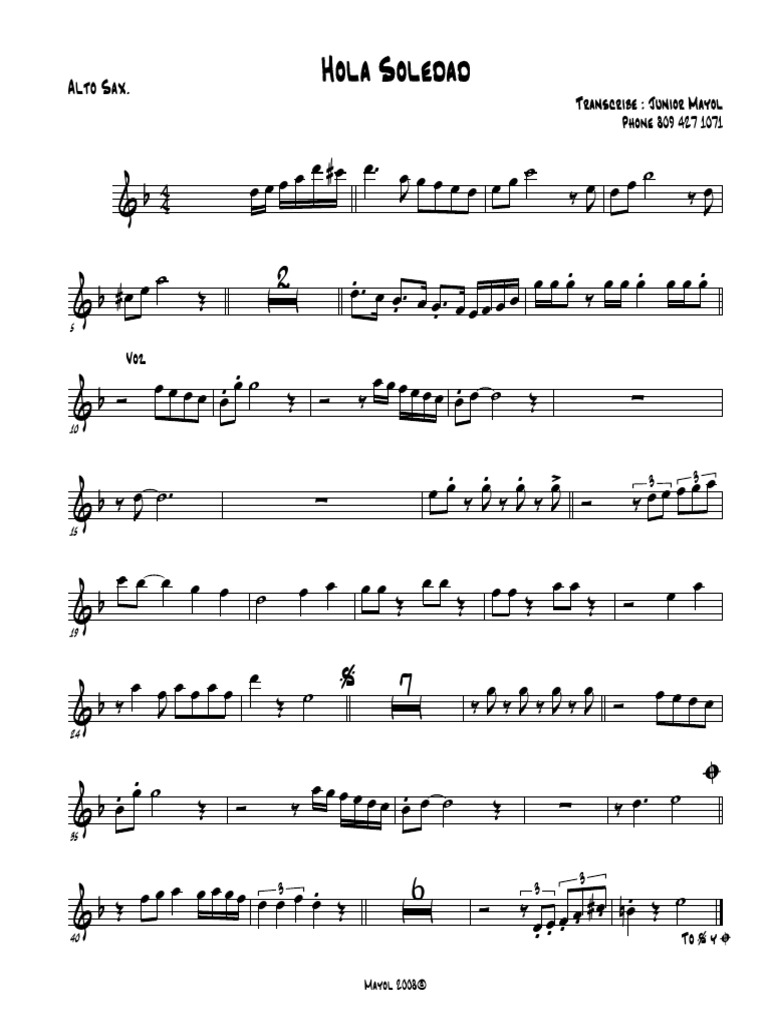 Rolando Laserie - Hola Soledad - Alto - Transc Junior Mayol | PDF