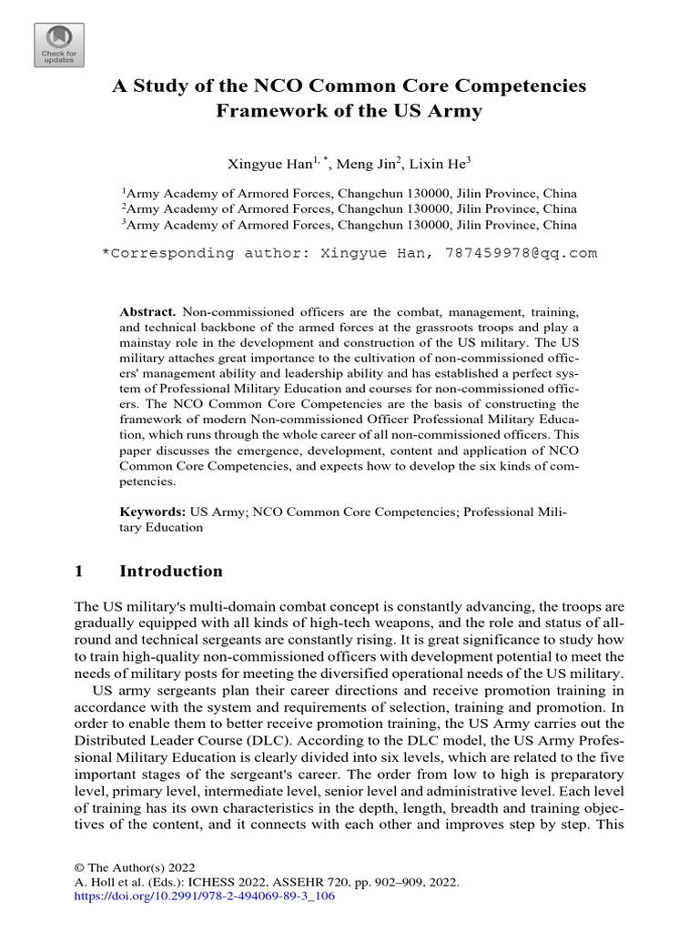 A Study of The NCO Common Core Competencies Framework of The US Army | PDF | Non Commissioned ...