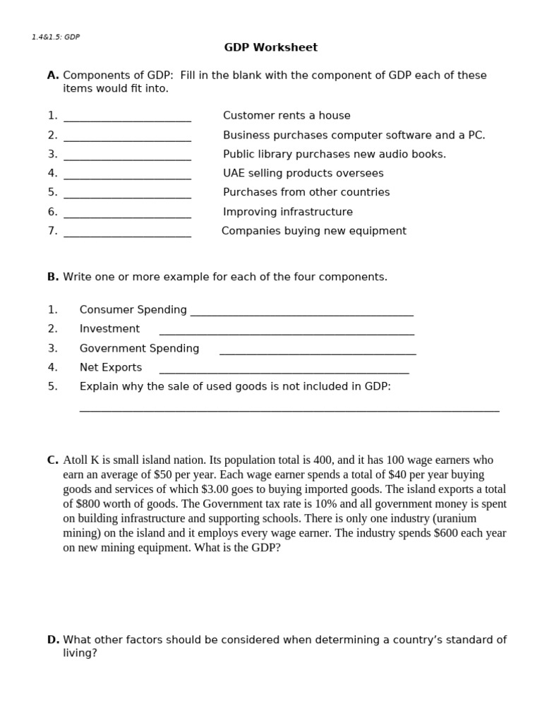 GDP Worksheet | PDF