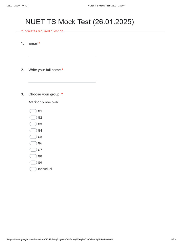 Jan26. NUET TS Mock Test - Google Forms | PDF