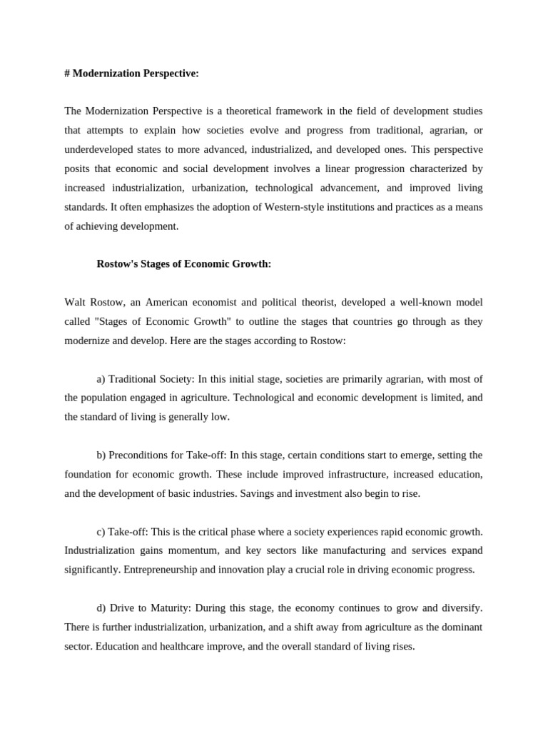 Modernization Perspective and Rostow's Stages of Economic Growth | PDF ...