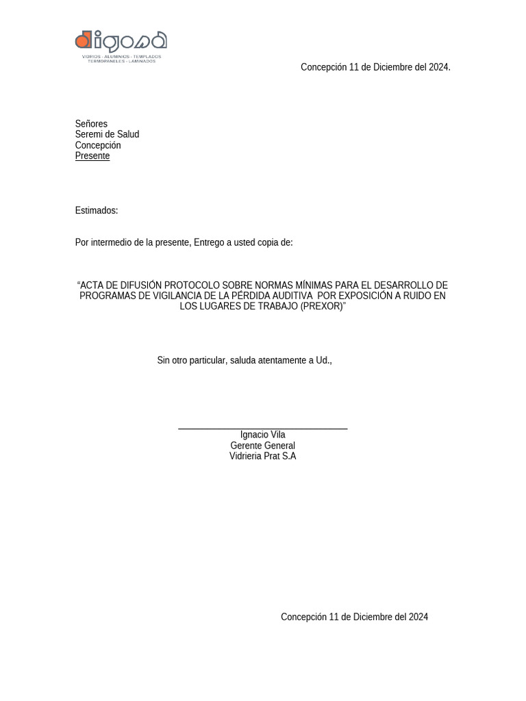 Modelo Carta Prexor Seremi - Inspeccion | PDF