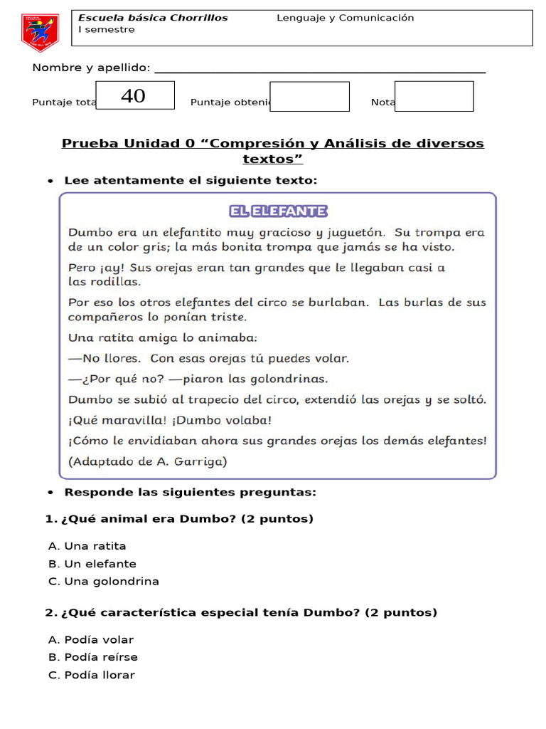 Prueba de Comprensión Lectora y Recetas | PDF