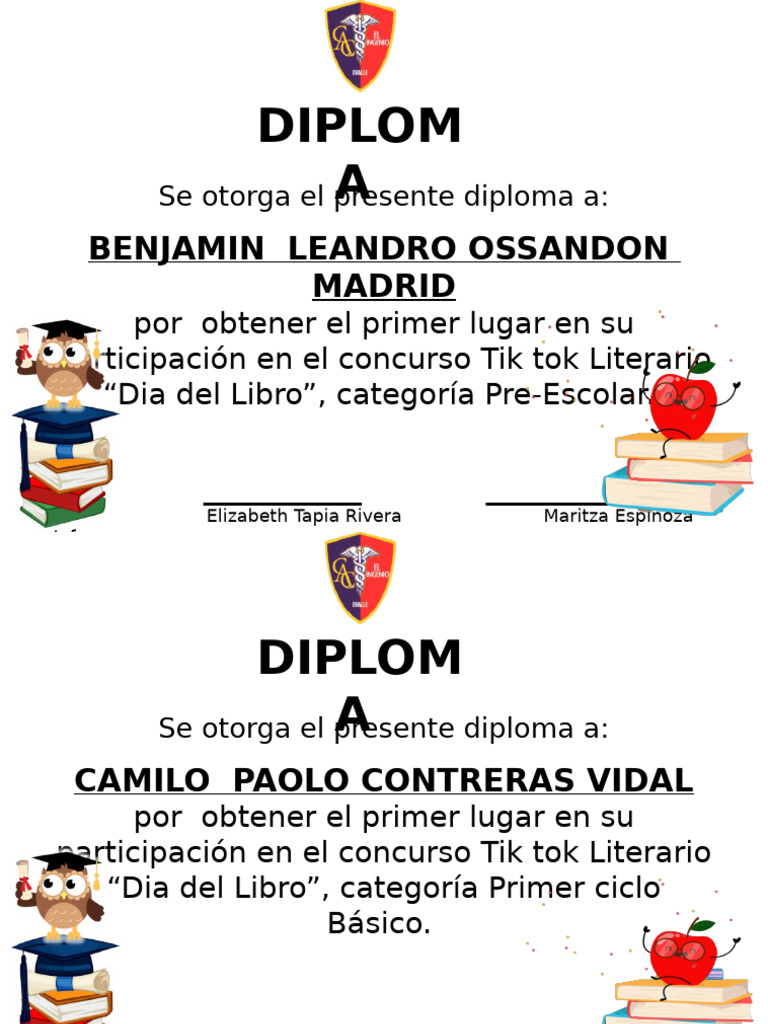 Diplomas Participantes Del Dia Del Libro | PDF
