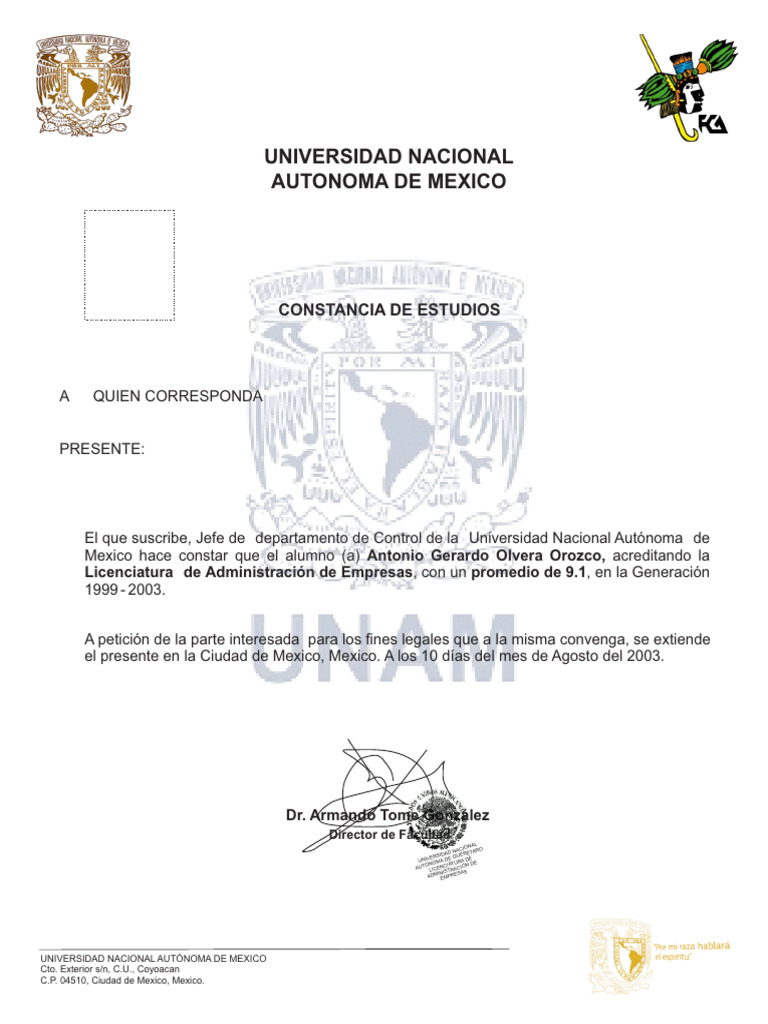 Gerardo Olvera Orozco - Constancia | PDF